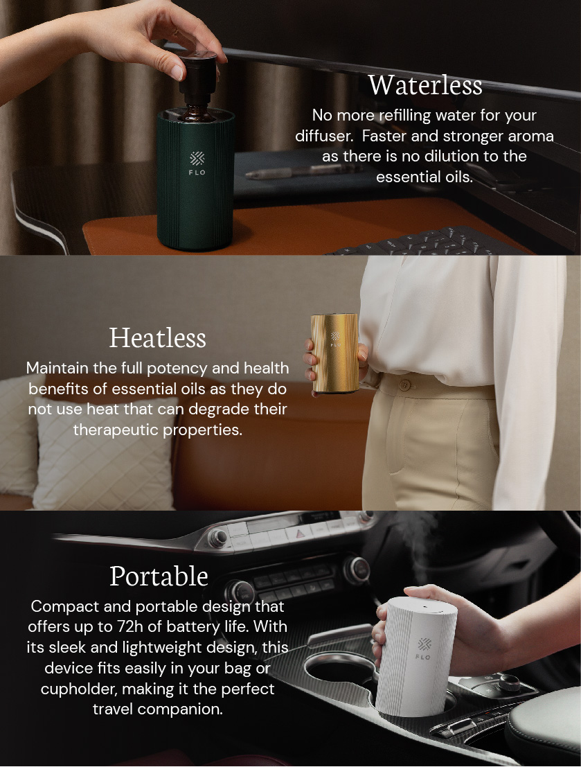 FLO Diffuser Go Aromatic Wood Bundle - Aroma Nebulising Portable Essential Oil Diffuser with 4 ...