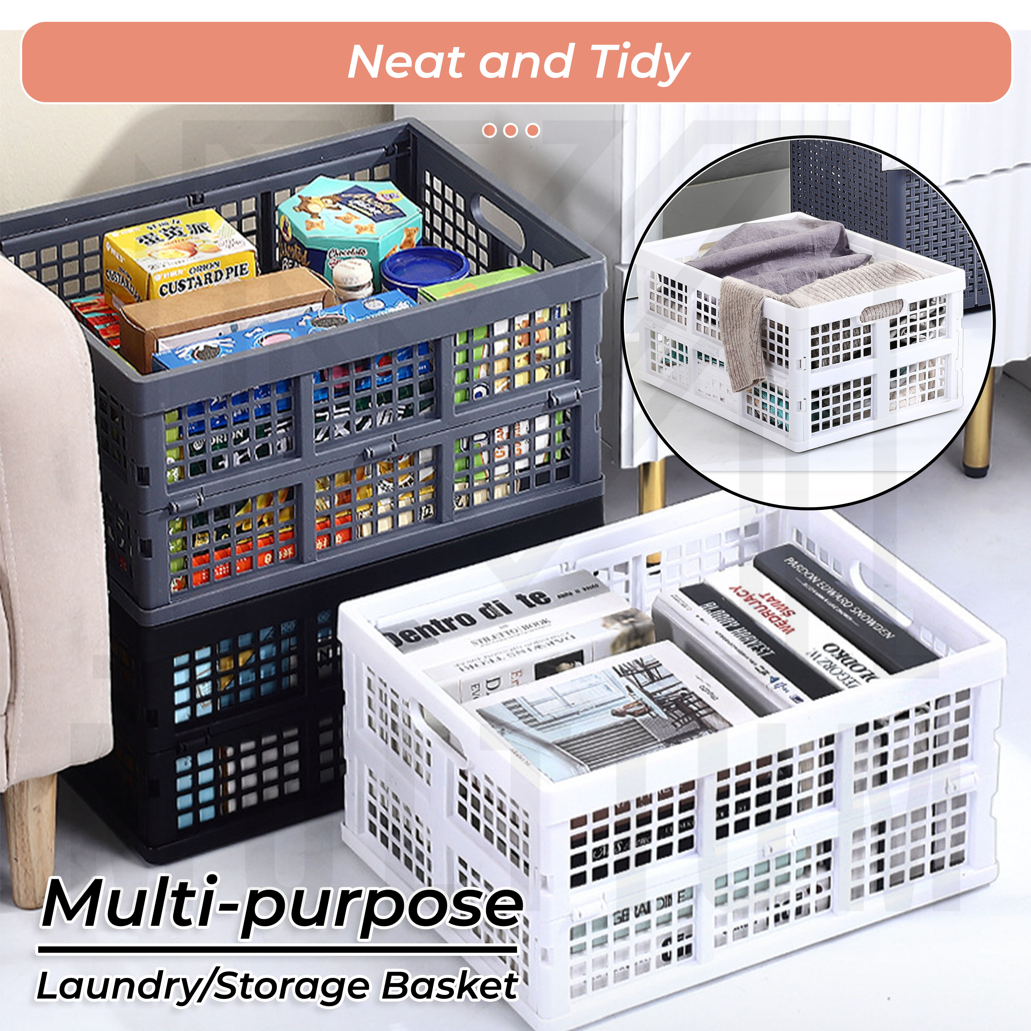 Foldable Storage Basket| Stackable Folding Plastic Crates |Collapsible ...