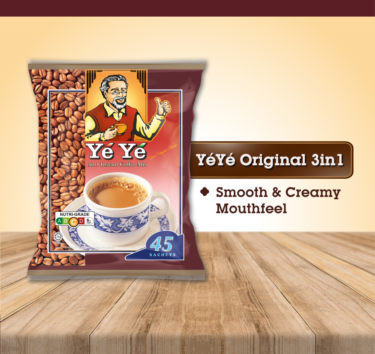 (Bundle of 4) YEYE Instant 3in1 Coffee, 45 sachets (Expiry: March 2027 ...