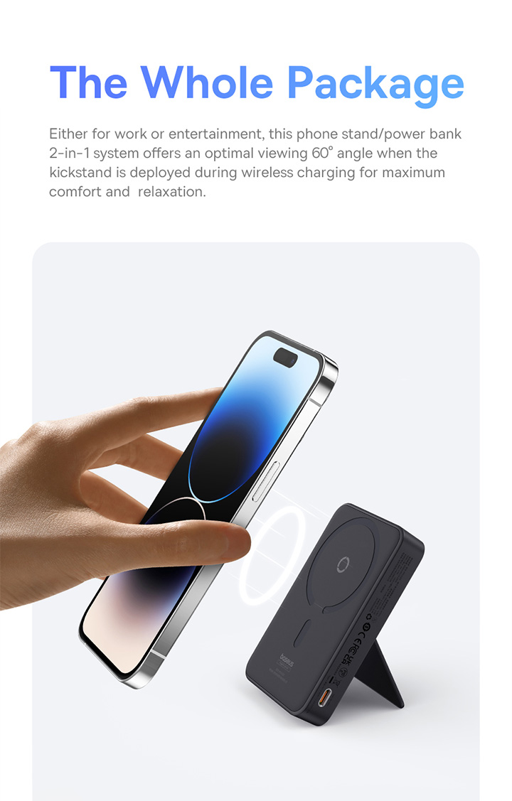 Baseus Magnetic Wireless 5000mAh 20W Power Bank Bracket Stand Fast Charging for iP 16 15 14 13 ...