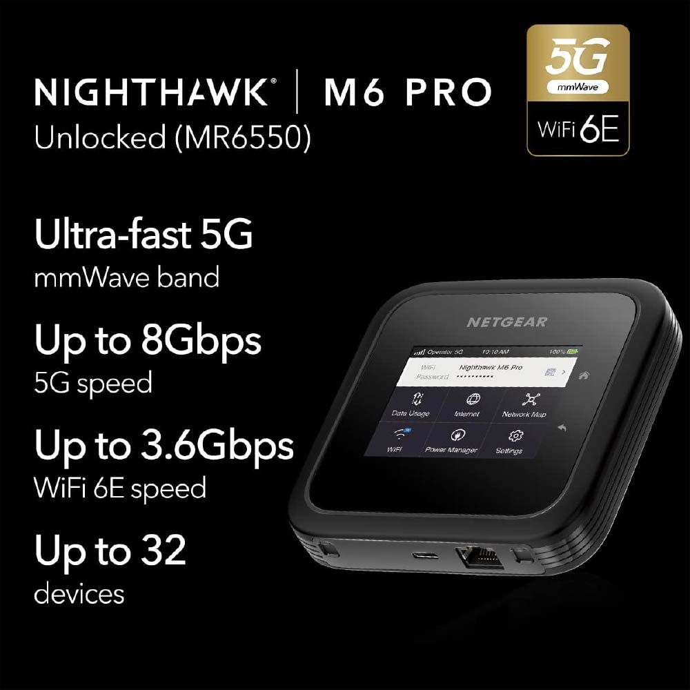 NETGEAR Nighthawk (MR6550) M6 Pro 5G mmWave WiFi 6E Mobile Hotspot ...