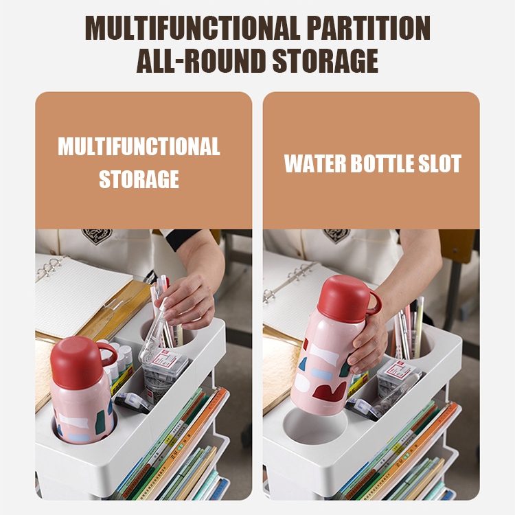 Bookshelf Storage Shelf Side Table with wheels Book Stationery Storage ...