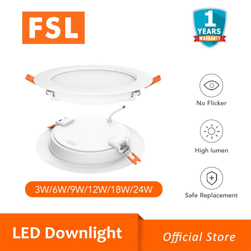 FSL Brand 3W 6W 9W 12W 18W 24W LED Ceiling Light Recessed Downlight LED Ultrathin Round Panel ...