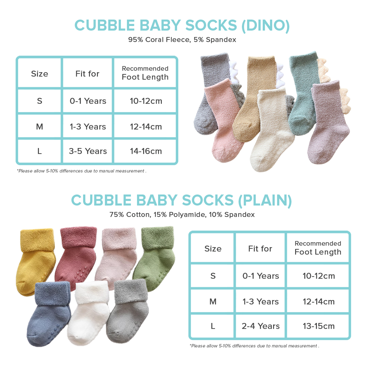 Cubble Baby Non Slip Cotton / Fleece Socks 1-Pair (3 Sizes: 0-1Y / 1-3Y ...