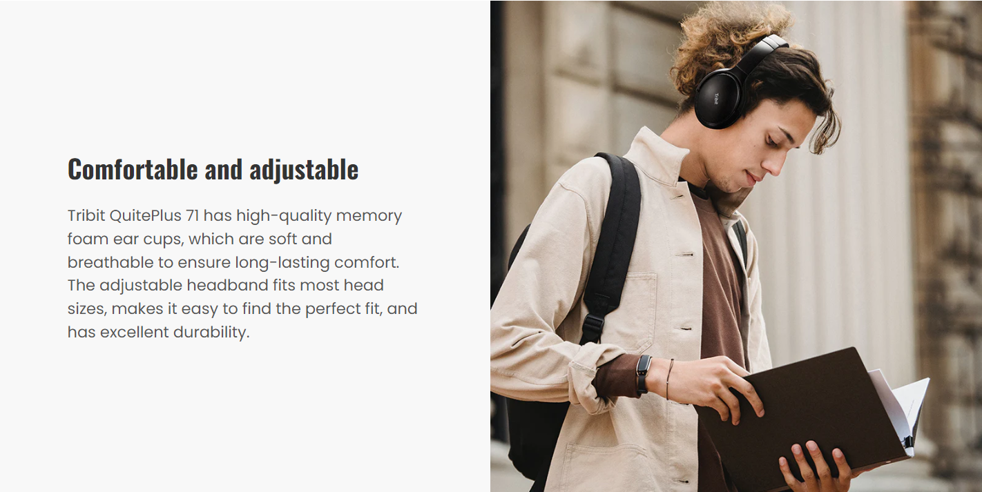 Tribit QuietPlus 71 ANC Headphone with Noise Cancelling and 30H ...