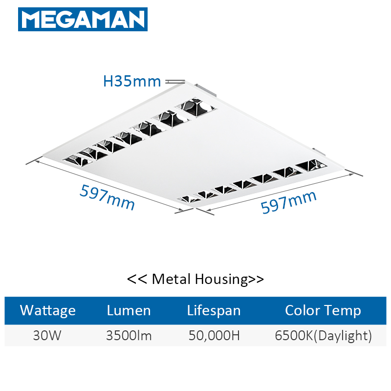 Megaman ESTELA PANEL 30W 2X2 4000K 6500K 90D Recessed ceiling Pendant ...