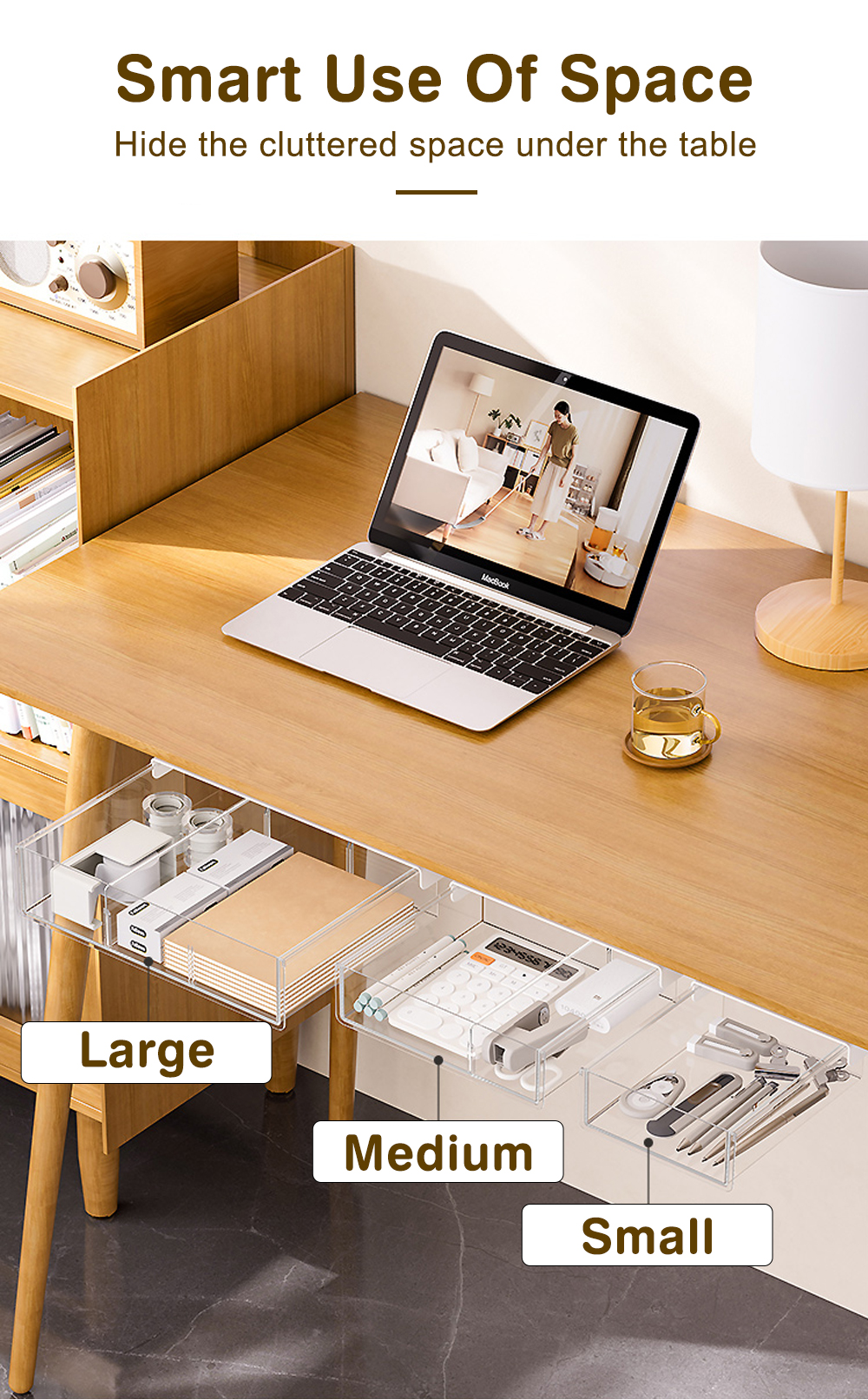 Hidden Drawer Storage Box Under Table Office Home Large Multi-function ...