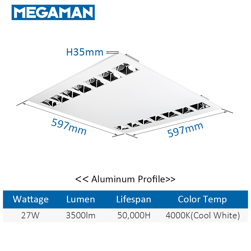 Megaman ESTELA PANEL 30W 2X2 4000K 6500K 90D Recessed ceiling Pendant ...