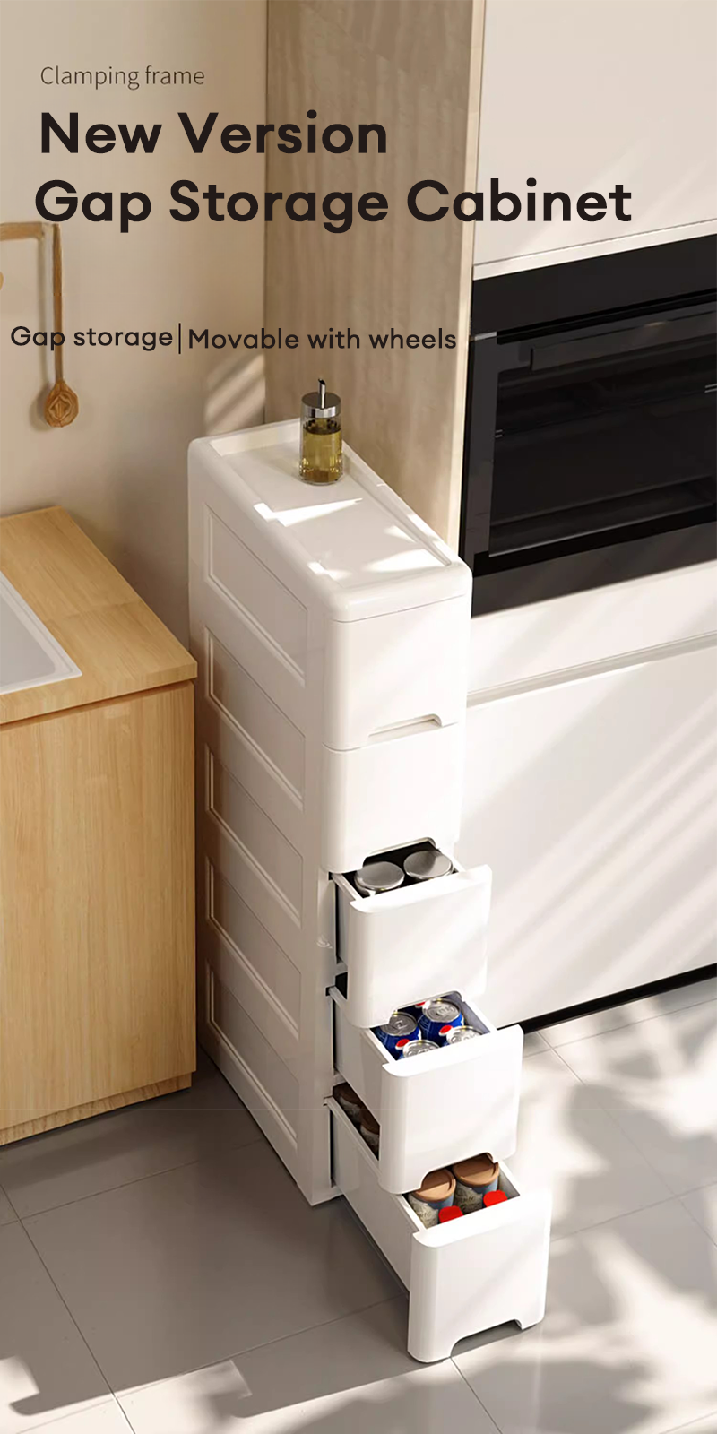 Slim Drawer Cabinet Gap Storage Cabinet With Wheels Kitchen/Bathroom ...