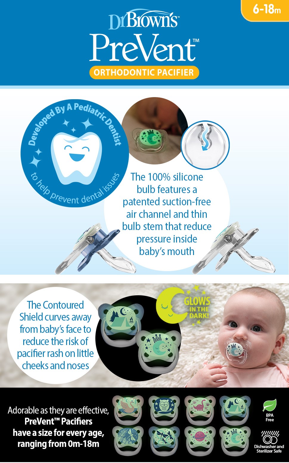 Dr. Brown’s PreVent Contoured Glow in the Dark Pacifier | Shopee Singapore