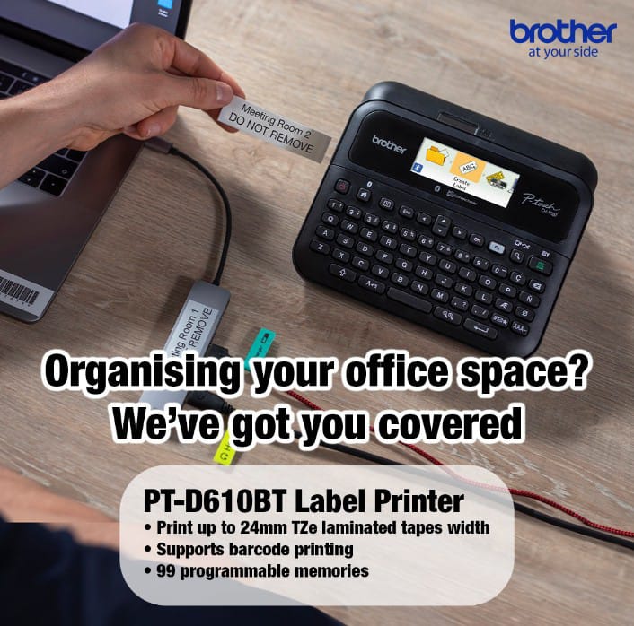 Brother PT-D610BT PTD610 D610 Desktop Bluetooth and PC Connectable Label Printer with Colour LCD ...