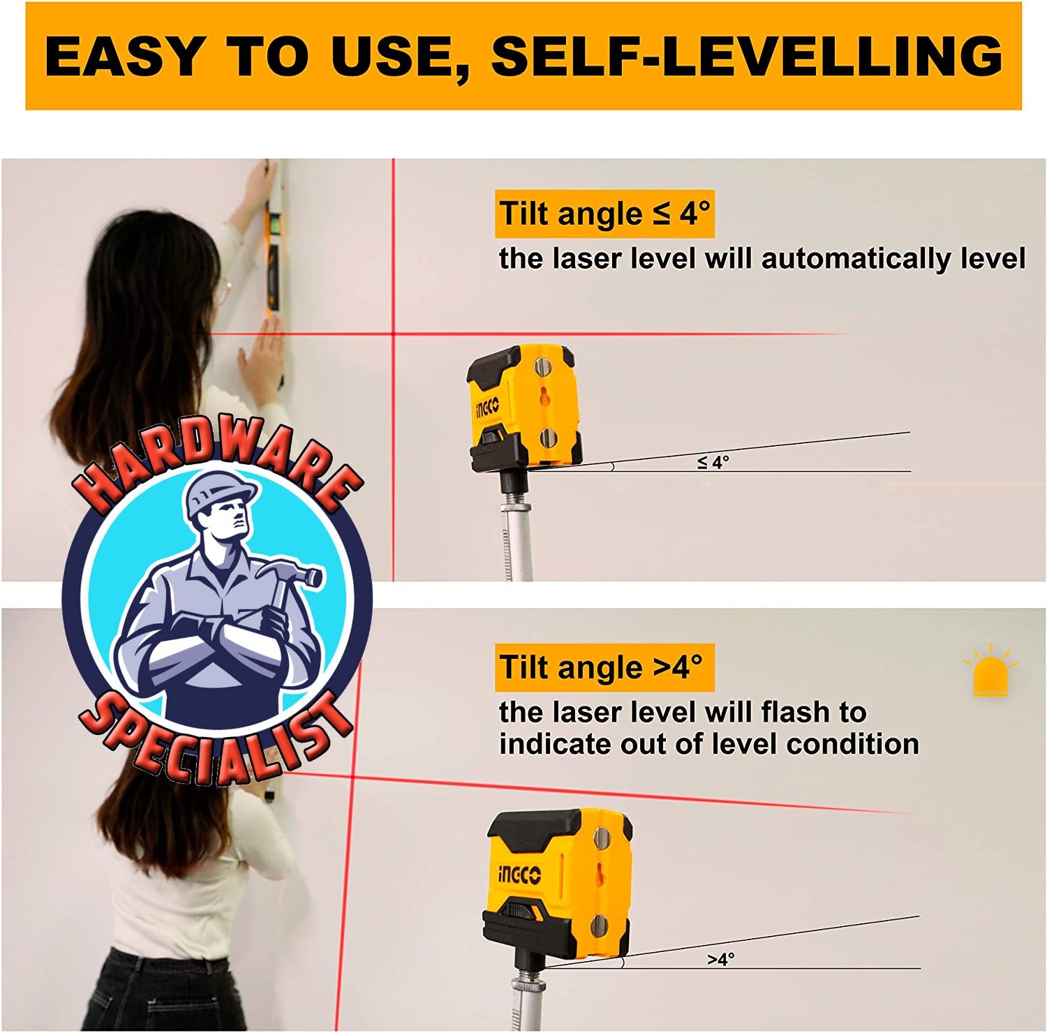 Ingco HLL156508 15m Self Leveling Cross Line Laser Level and HLLT01152 ...