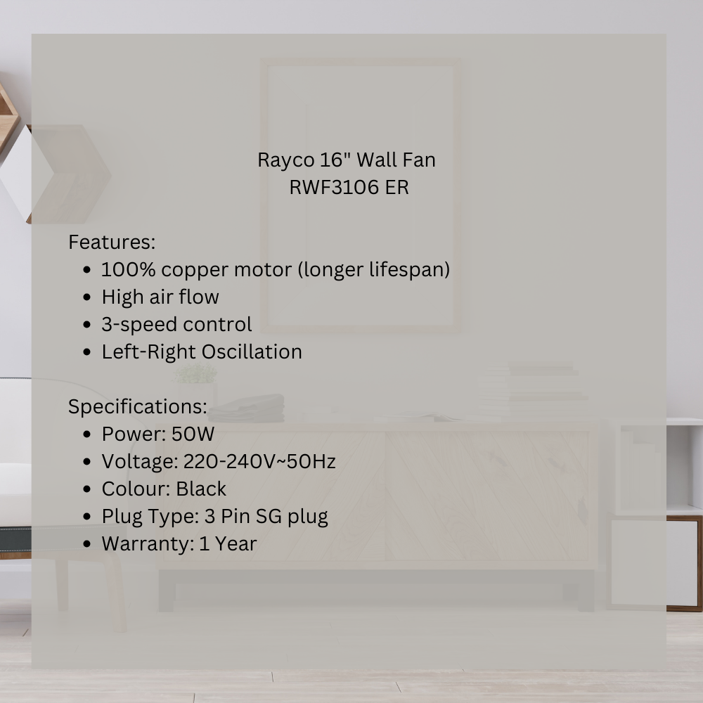 Rayco 16" Wall Fan RWF3106 ER | Shopee Singapore