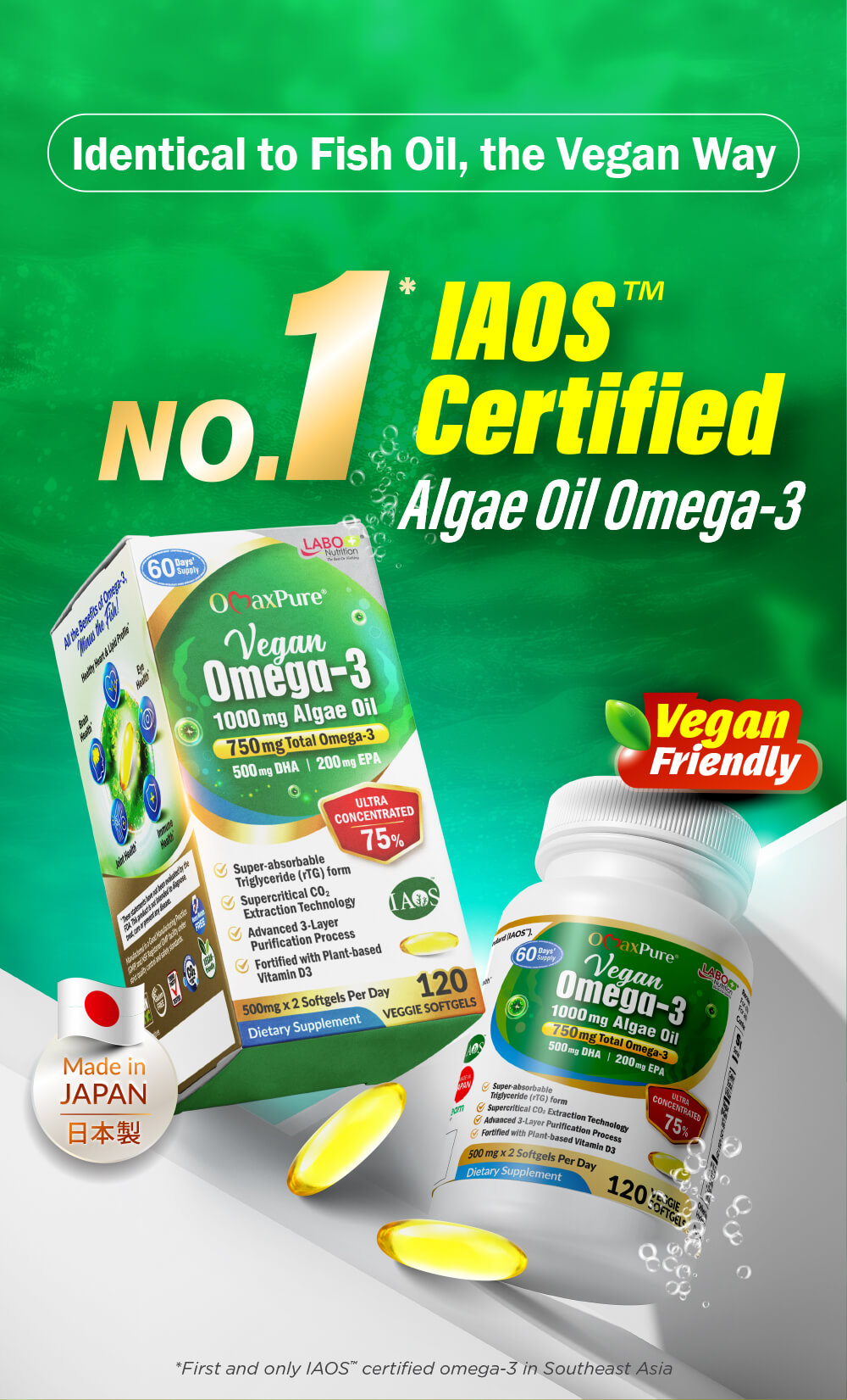 LABO Nutrition OmaxPure Vegan Omega 3 DHA EPA - Algae Fish Oil ...