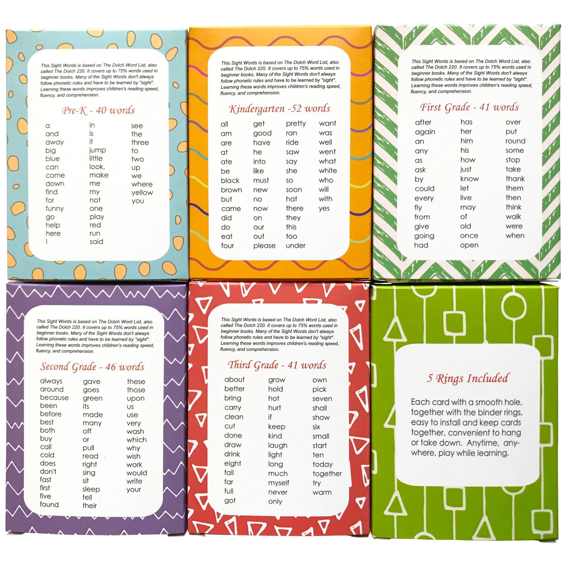 220 Sight Words Flash Cards with 5 Rings | Pre‑K to Grade 3 | Early ...