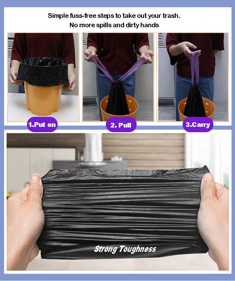 🇸🇬Kizyo Thickened Trash Bag Drawstring Garbage Bag Rubbish Bag Kitchen ...