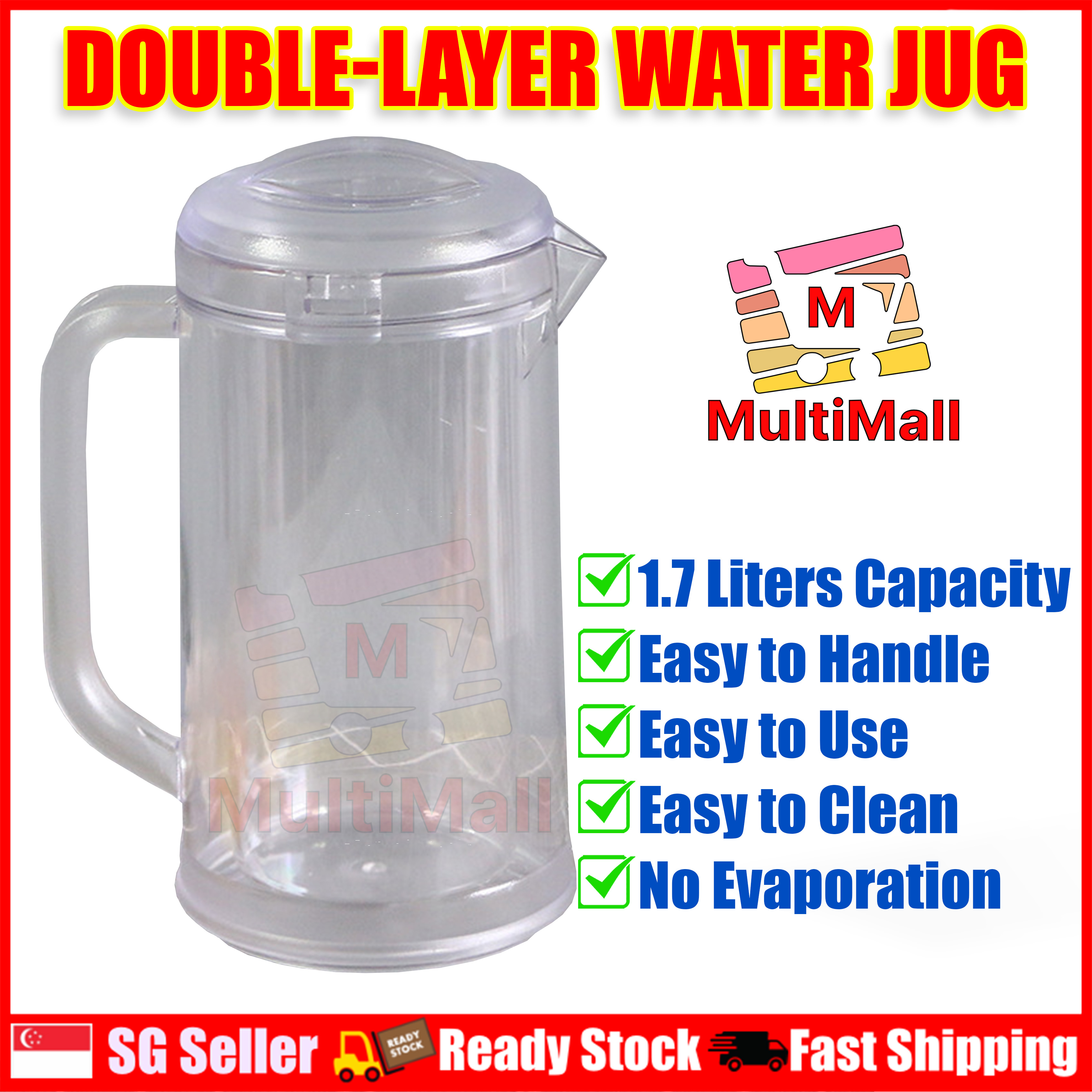 Double-Layer Water Jug Transparent 1.7 Liters Capacity Water Jug ...