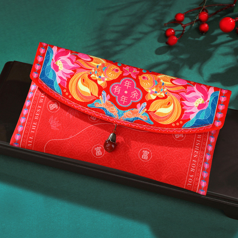 CNY Silk Embroidery Pouch/ Silk Red Packet/ Cloth Ang Bao/ New Notes ...
