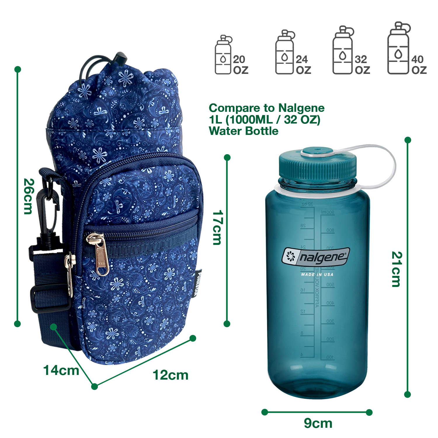 PUNKSTAR Water Bottle Sling Bag Sleeve Holder Carrier 25/32/40 OZ ...