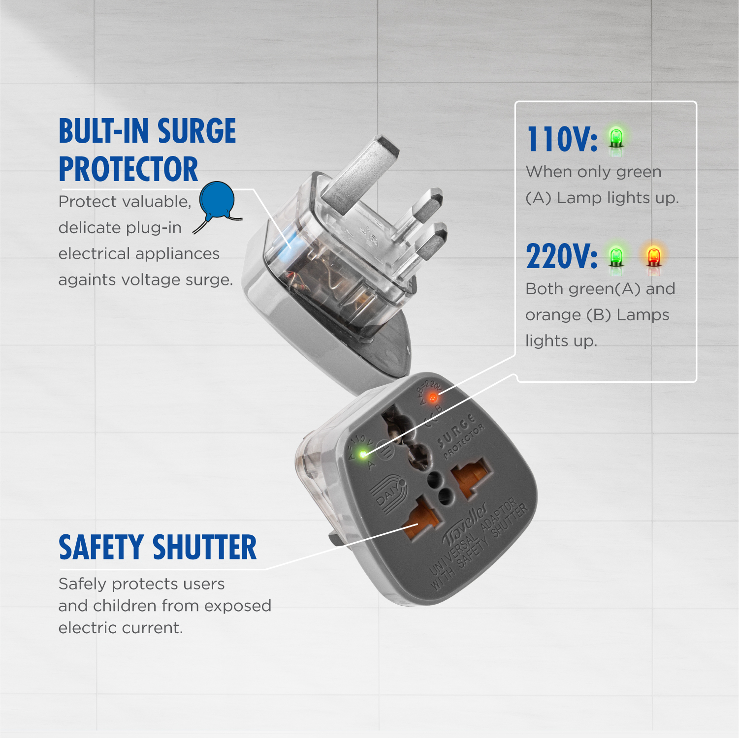 Daiyo DE 233 Travel Adaptor UK 3-Prong With Earth | Brunei, Hong Kong ...