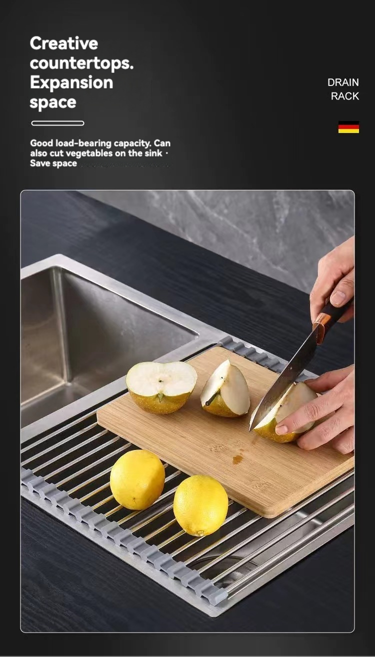 Kitchen Sink Drain Rack Foldable Silicone Dish Drying Rack Over Sink Dish Drainer Storage Basket ...