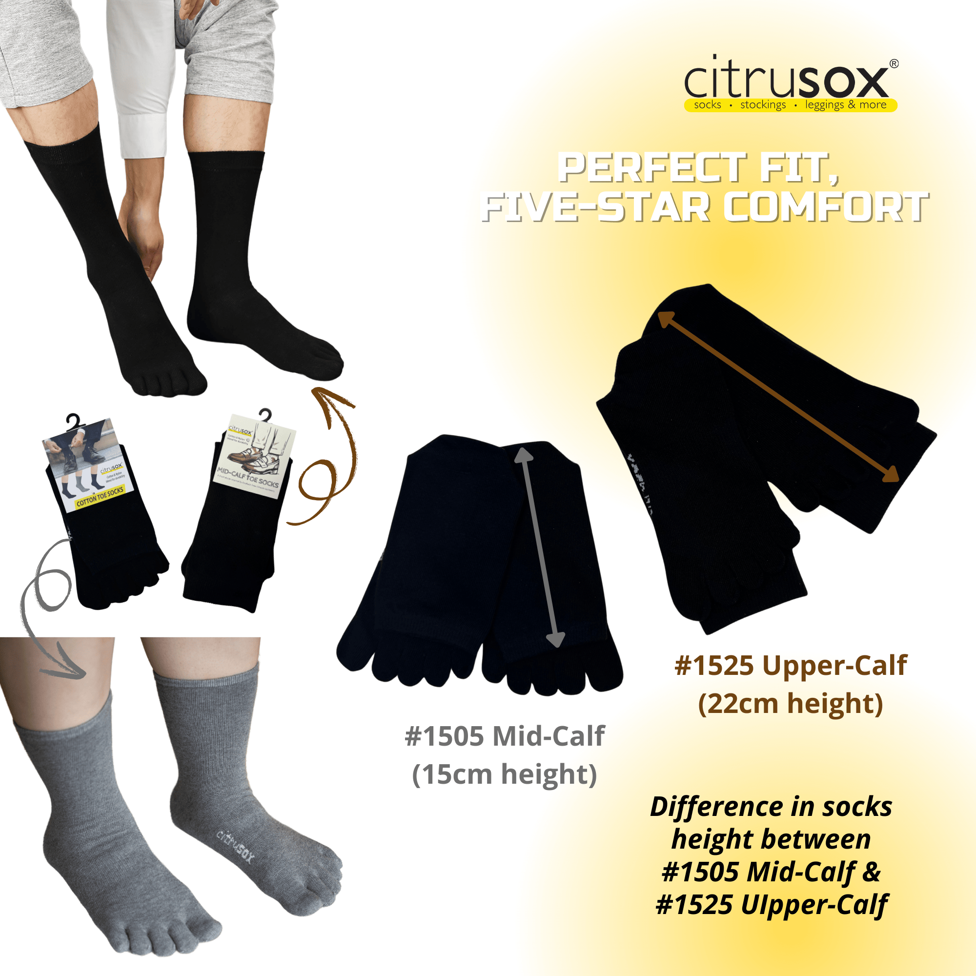 CITRUSOX Mid-Calf Toe Socks Cotton for Work Pants Men Socks for Him (25 ...