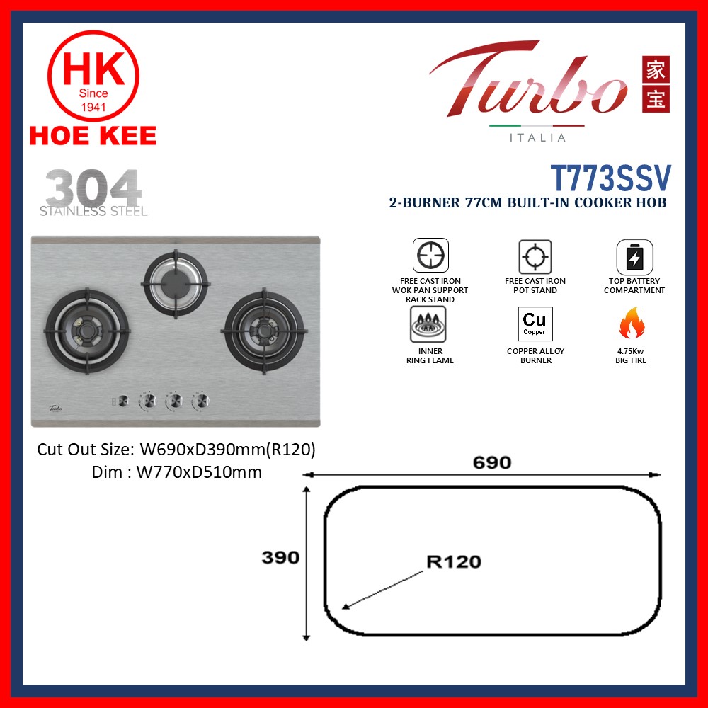 (BUNDLE) TURBO 3 BURNER GAS HOB + TURBO INCANTO TSL-902T-2 BK/SS 90CM HOOD | Shopee Singapore