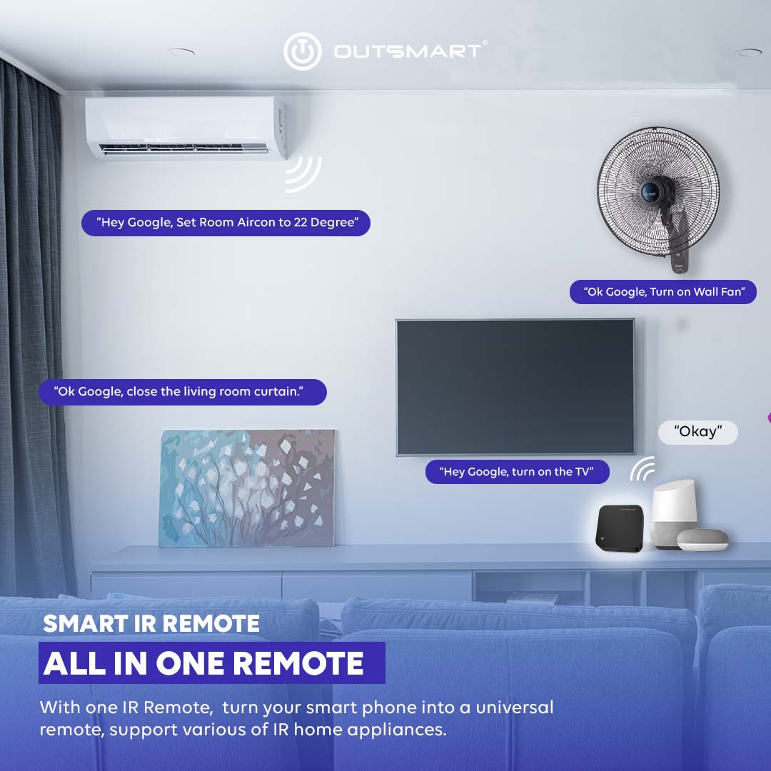 Outsmart WiFi Universal Smart Remote Control – Infrared & RF Remote for TV, AC, Fan, Smart Home ...
