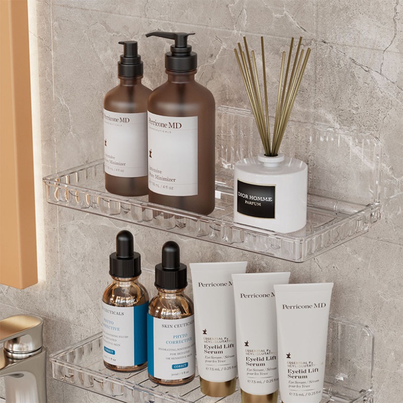 [SG] Acrylic Rack Shelf Organiser Wall Mounted Suction type Bathroom ...