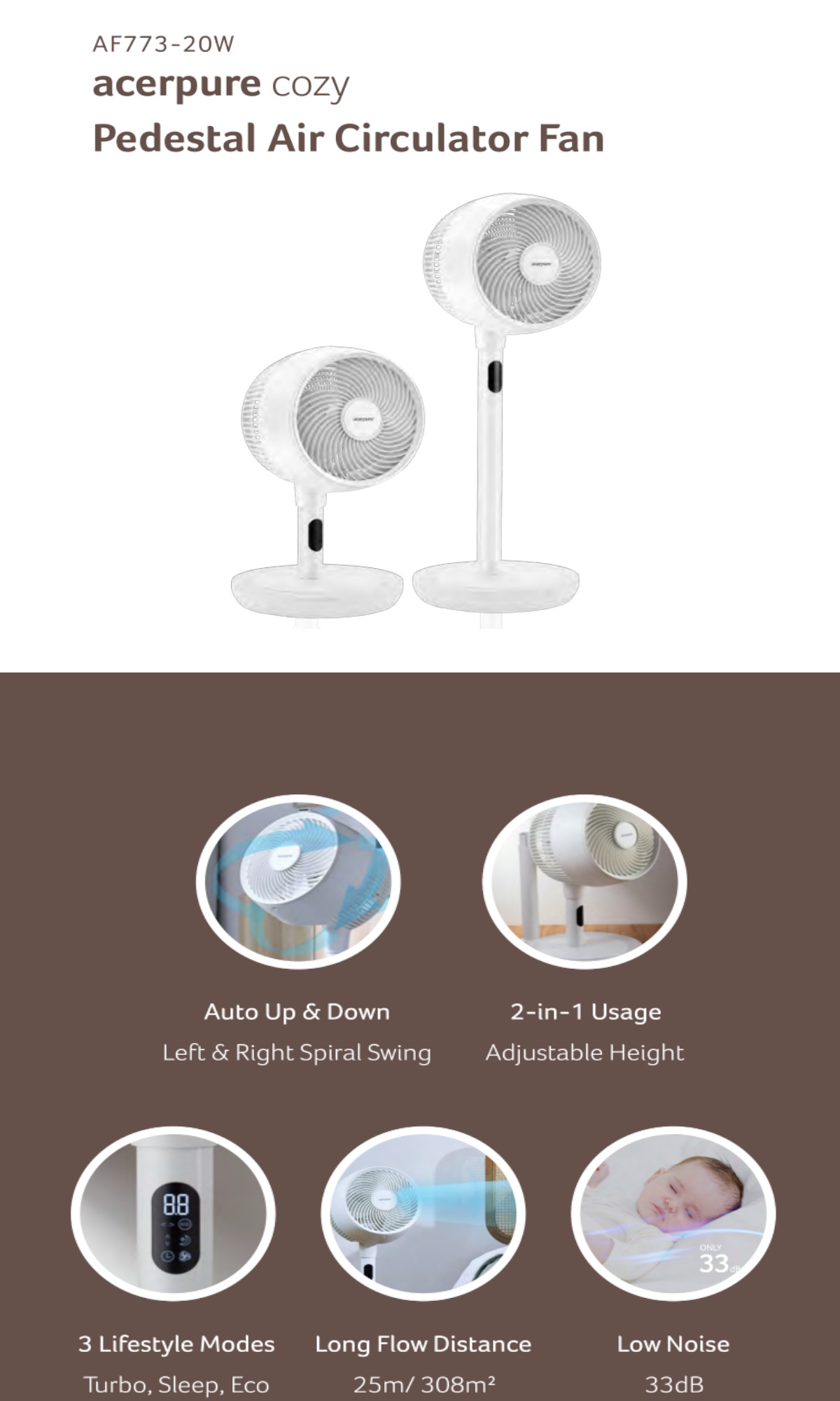 Acerpure Cozy F2 Air Circulator Fan with Precise 16 fan speed settings ...