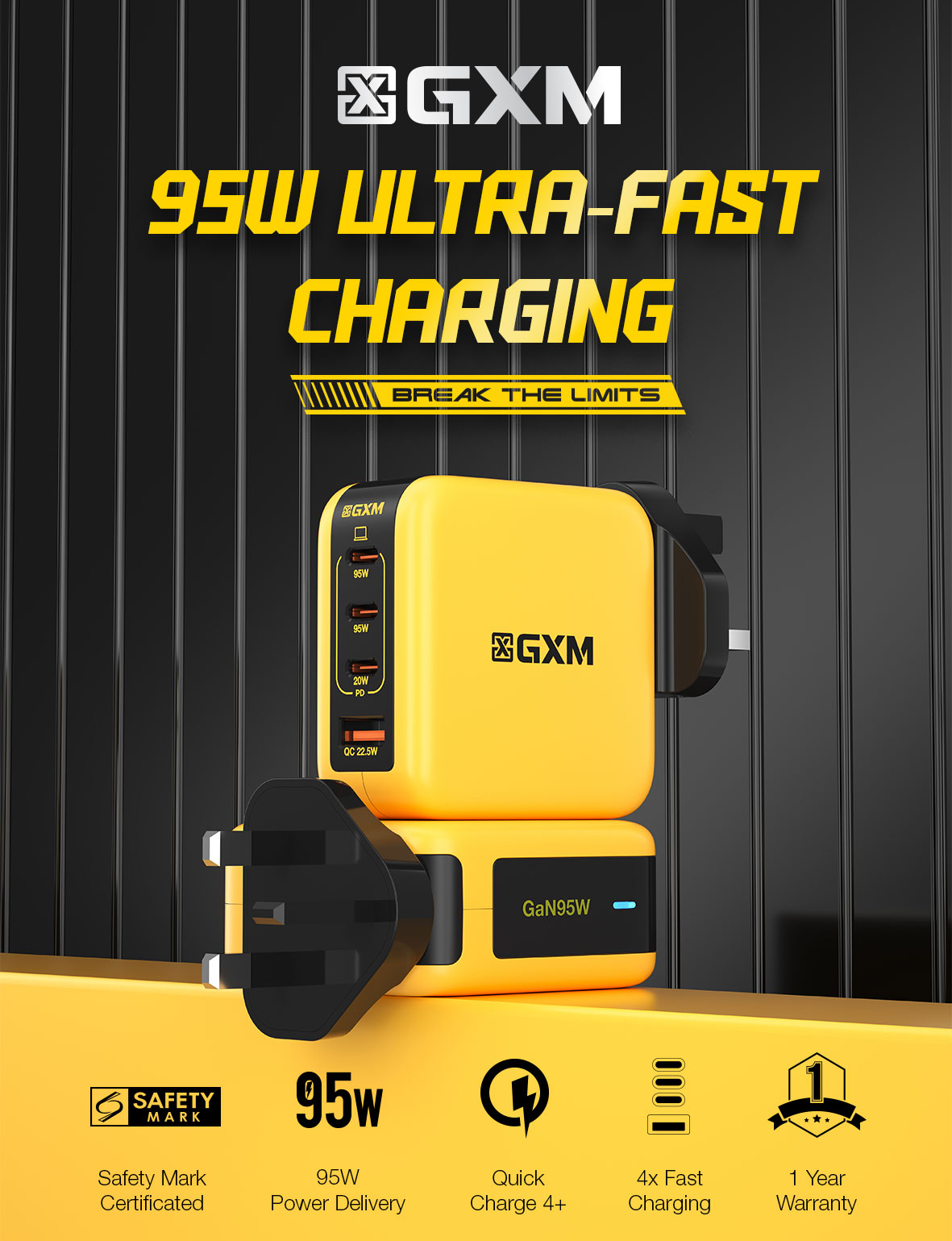 GXM 95W GaN Safety Mark Ultra Fast Charging AC Adapter Quick Charge ...