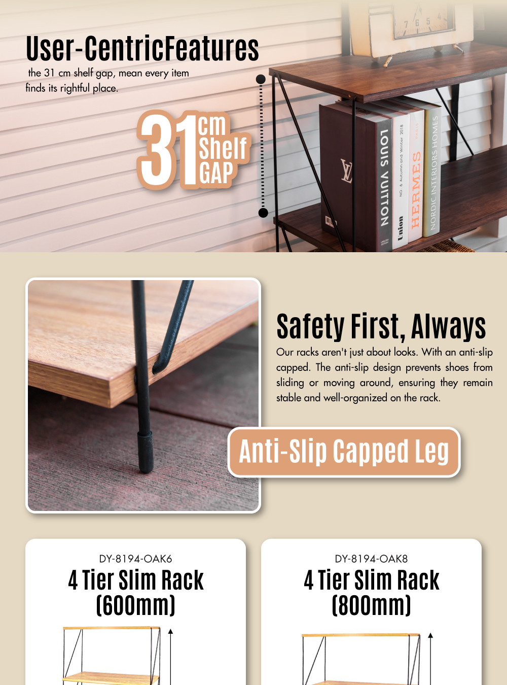 HOUZE - RALF 2 | 3 | 4 Tier Slim Rack - Shelf | Organizer | Decoration ...