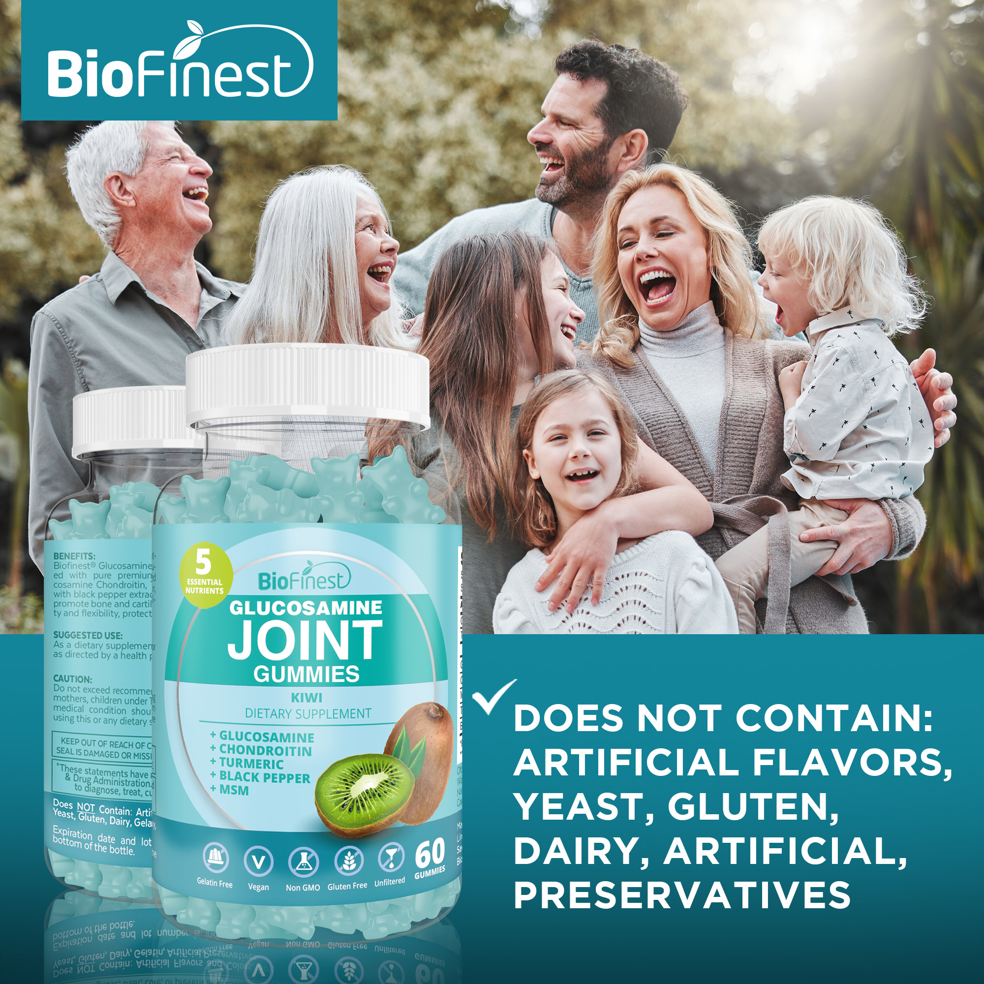 Biofinest Glucosamine Joint Gummy Supplement - Chondroitin MSM Turmeric ...