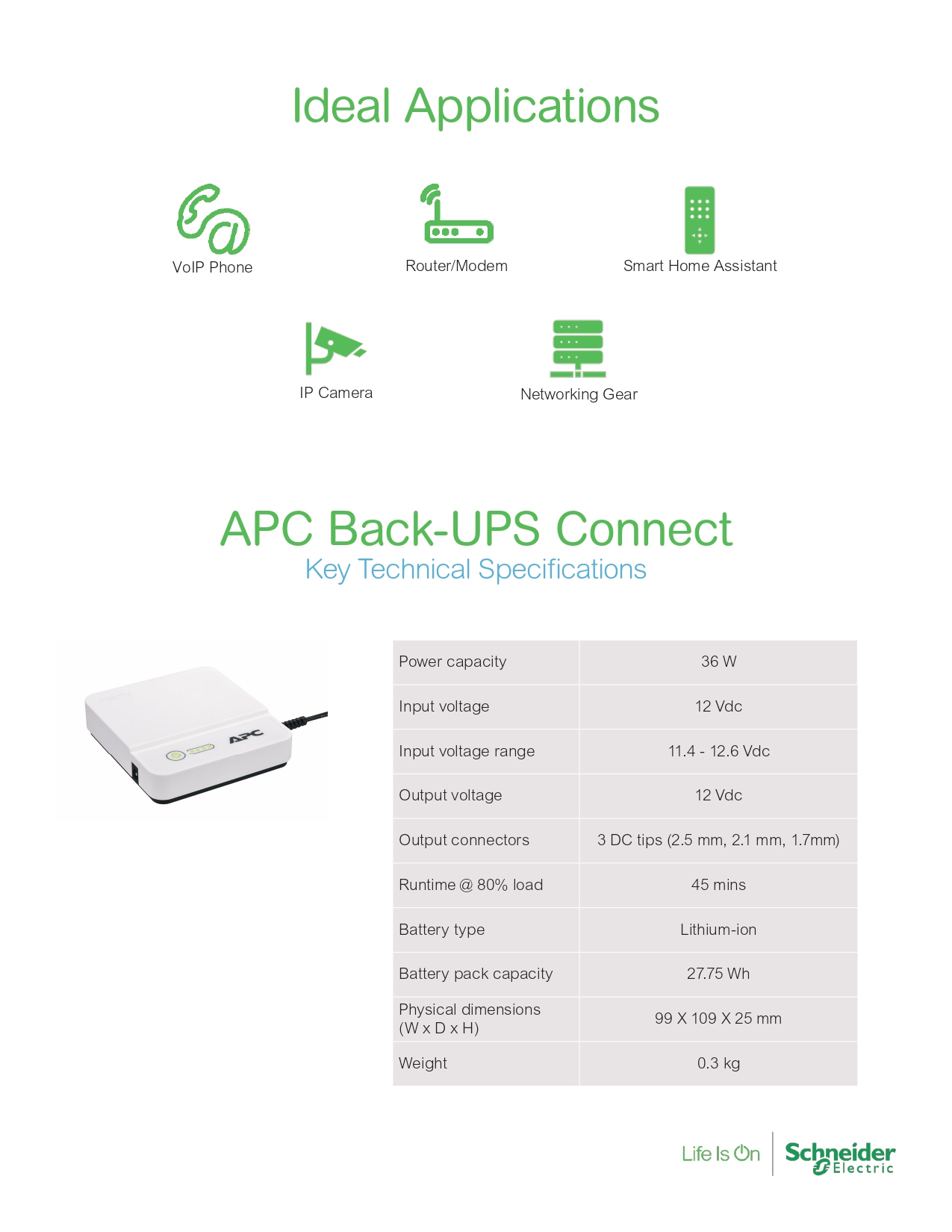 APC Back-UPS Connect 12V dc 36W, lithium-ion, mini network ups to ...