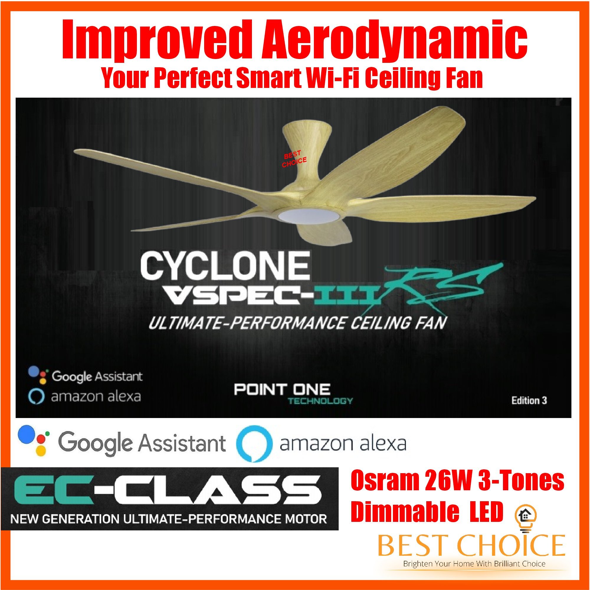 PO ECO CYCLONE VSPEC-III RS 5Blades Pine Wood Body SMART WIFI EC Motor ...
