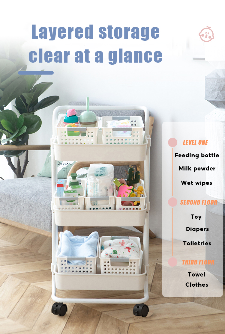 [Local Seller] Metal 3 Layers Storage Trolley with wheel Trolley Rack ...