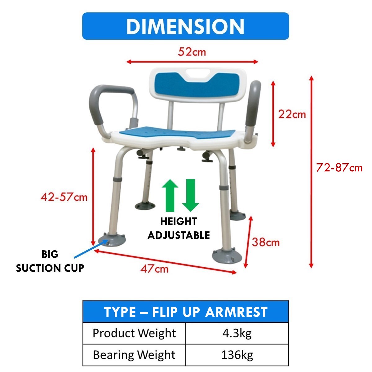 🏅Shower Chair Bathing Chair With Flip Up Armrest | Shopee Singapore