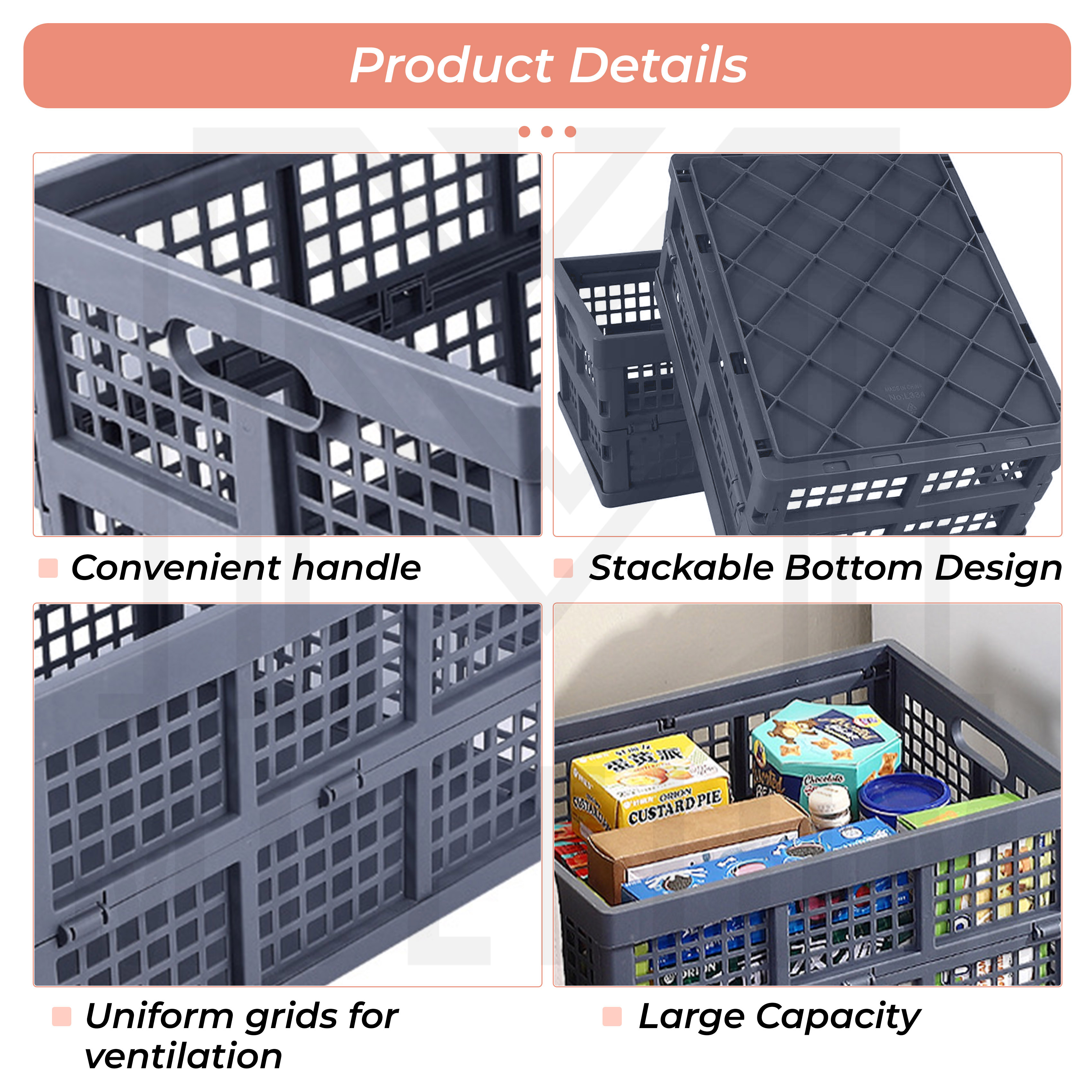 Foldable Storage Basket| Stackable Folding Plastic Crates |Collapsible ...