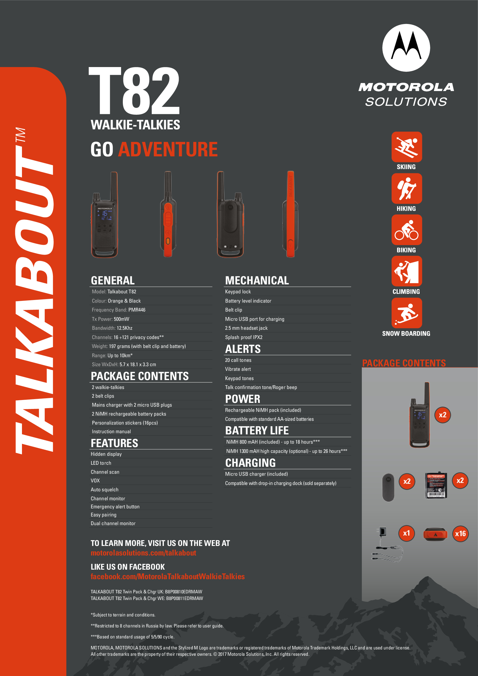 Motorola Talkabout T82 Walkie Talkies Twin Pack - Up To 10Km Range ...