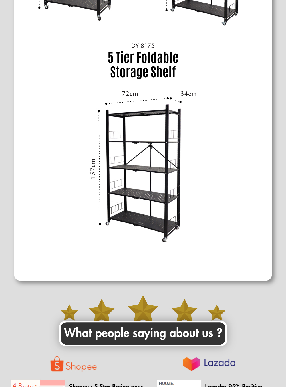 [HOUZE] 3|4|5 Tier Foldable Crossline Storage Shelf (L: 72cm W:34cm ...