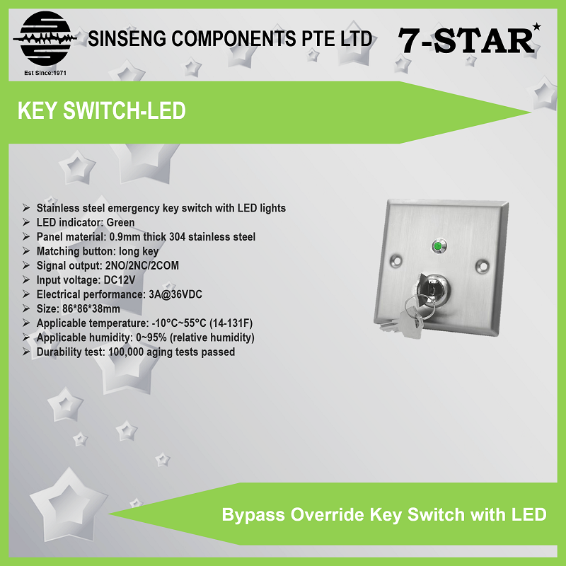 7-STAR* LED Bypass Override Key Switch Key Release for Door Access ...