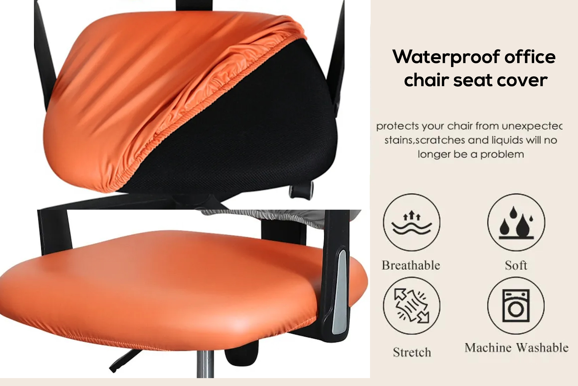 Waterproof Office Chair Seat Cover PU Leather Chair Seat Cover Elastic ...
