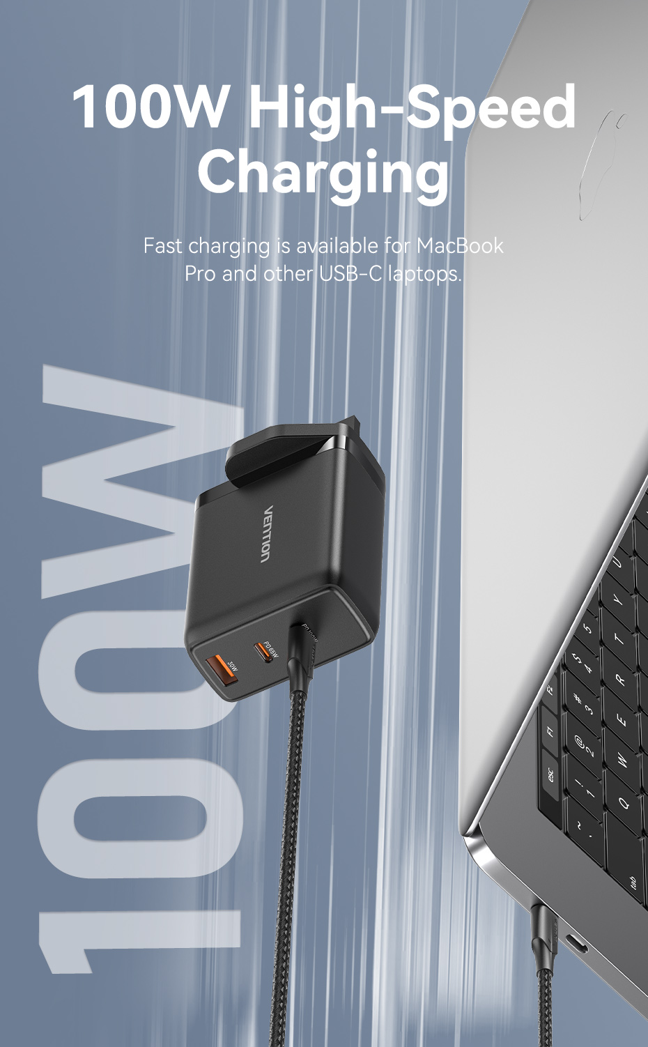 VENTION 100W GaN Charger USB C Multiport Charger 3-Ports USB Charging Station GaN Fast Charger ...