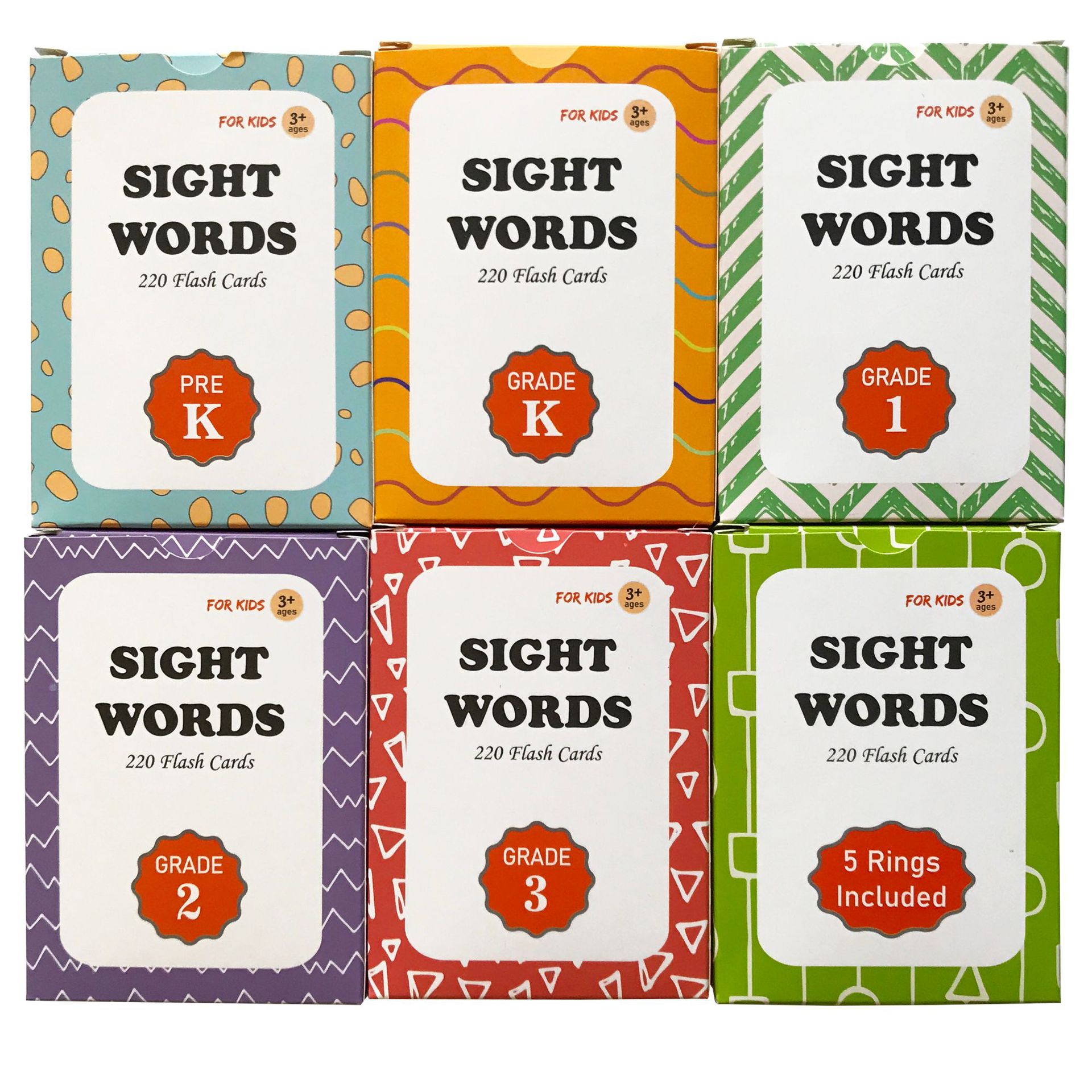 220 Sight Words Flash Cards with 5 Rings | Pre‑K to Grade 3 | Early ...