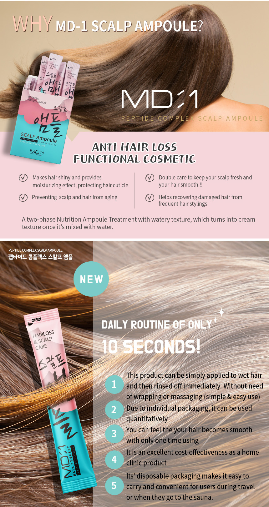 MD-1 Intensive Peptide Complex Professional Scalp & Hair & Sebum Secretion Care Ampoule (3 types ...