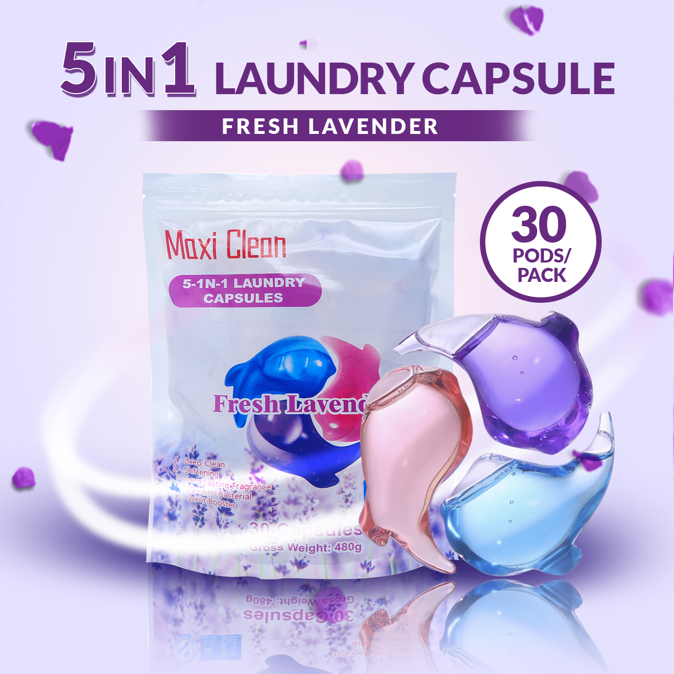 [Maxi Clean] READY STOCK 30 pods - 5 in 1 Laundry Capsule / 5 Types Available | Shopee Singapore