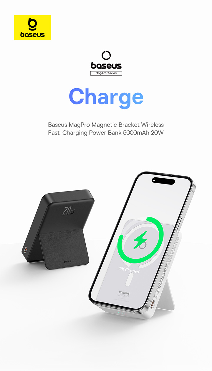 Baseus Magnetic Wireless 5000mAh 20W Power Bank Bracket Stand Fast Charging for iP 16 15 14 13 ...
