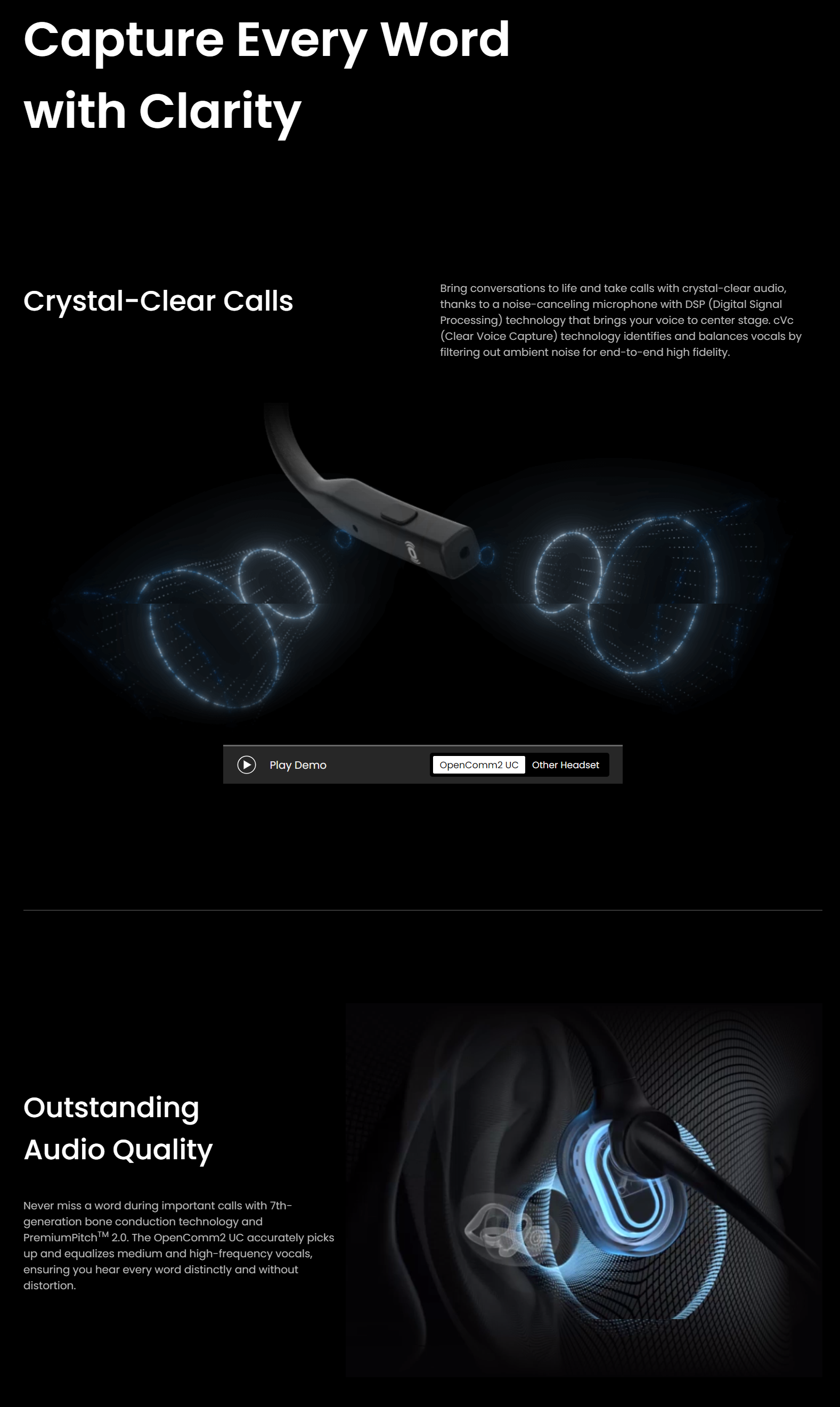 SHOKZ OpenComm 2 UC Hybrid Working Bone Conduction Stereo Bluetooth ...