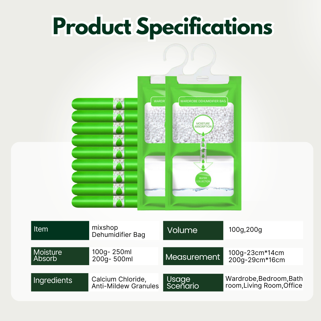 mixshop Hanging Dehumidifier Bag, Wardrobe Moisture Absorb [SG READY ...