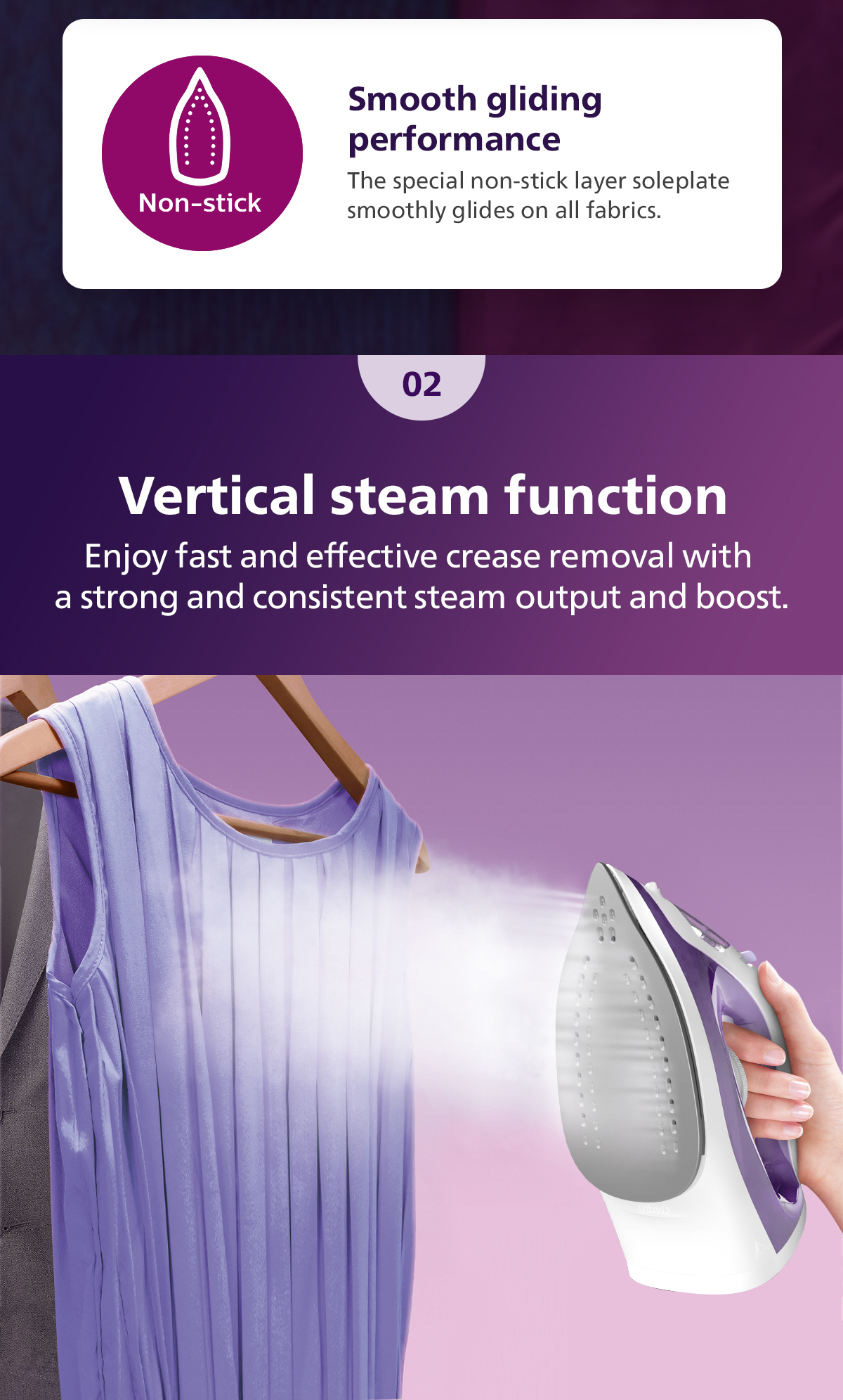 PHILIPS 1000 Series Steam Iron - DST1040/30, 2000W, Non-stick soleplate ...